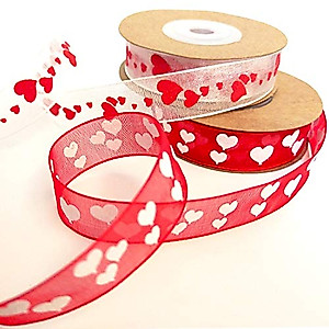 Llxieym 2 Rolls Valentine's Day Heart Ribbons Wrapping Ribbons for Wedding Valentine's Day Wrapping