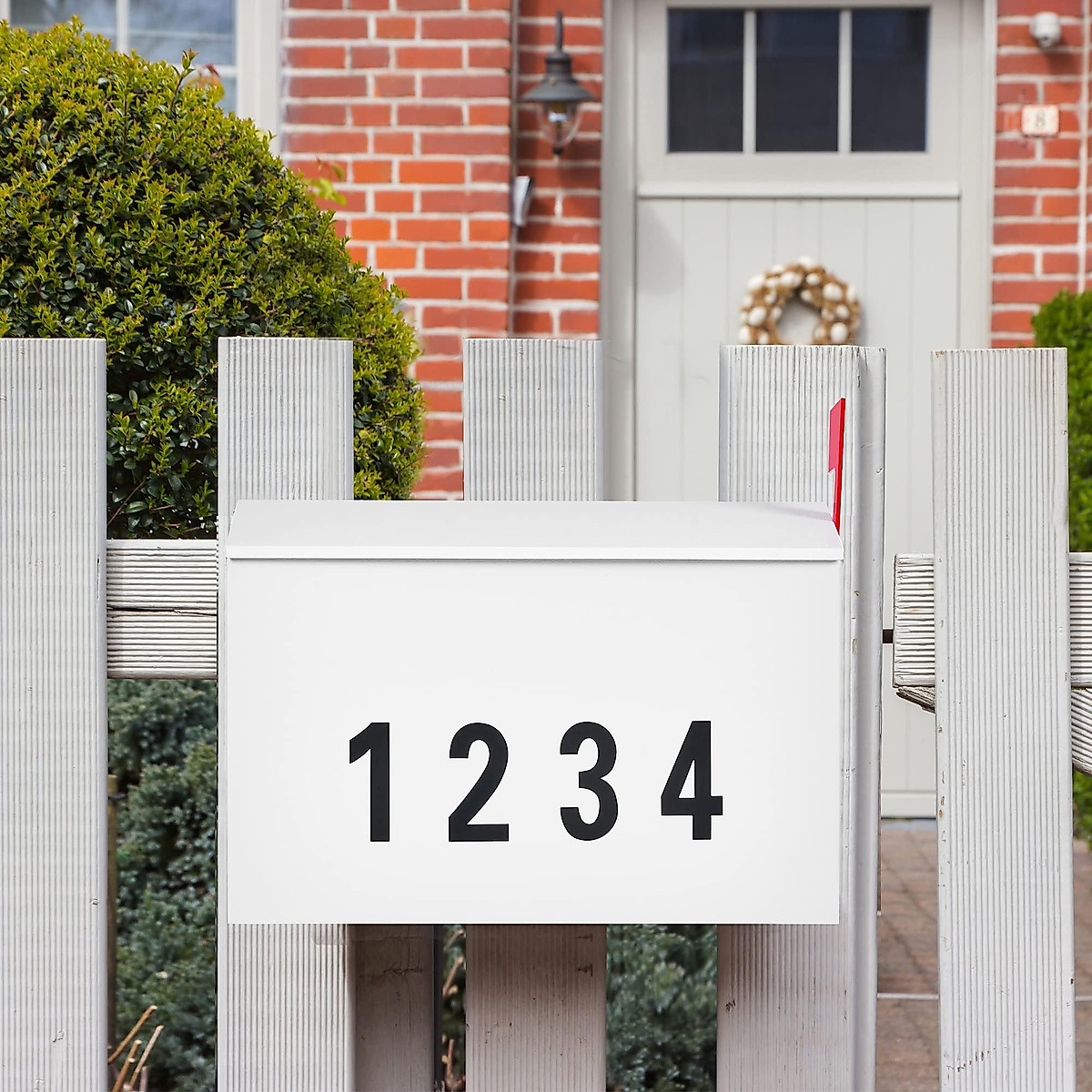 LAND·VOI Wall-Mount Mailbox with One Flag Kit and Three Sets of 0-9 Mailbox Number Stickers, Galvanized Steel Rust-Proof Metal Post Box, Mailboxes for Outside, 4.33" Dx14.2 Wx10.43 H, White AMB03W