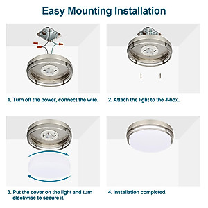 Xbuyee 2Pack LED Flush Mount Ceiling Light Fixture 13 Inch 20W, On/Off Switch 3000/4000/5000K Color Selectable, Dimmable Ceiling Lamp for Kitchen, Hallway, Stairwell, Brushed Nickel, ETL