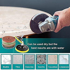 Toolly 12 Pack 4 inch Diamond Polishing Pads Set Wet/Dry Polishing Kit 10pcs 50#-3000# Grit Pads with 2pcs Hook and Loop Backer Pads for Granite Stone Concrete Marble Floor Grinder or Polisher