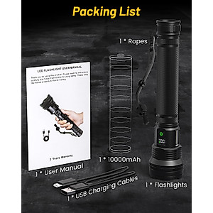 NJ FOREVER Rechargeable Flashlights High Lumens, 900000 Lumens Super Bright Flashlight, 8 Light Modes, IPX7 Waterproof Powerful Handheld LED Flash Light for Camping Home Hiking Outdoor