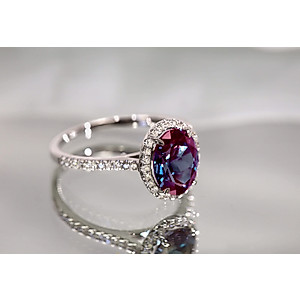 Kobelli 2 3/5 Carat Oval Halo Lab Alexandrite and Diamond Engagement Ring 14K White Gold - Size 6