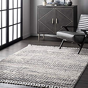 nuLOOM Lira Textured Geometric Tassel Area Rug, 9' x 12', Grey