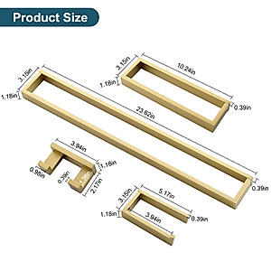 TNOMS 4 Pieces Bathroom Hardware Accessories Set Modern Gold Towel Bar Set Set Towel Holder Set for Bathroom Stainless Steel Wall Mounted,23.6 Inch