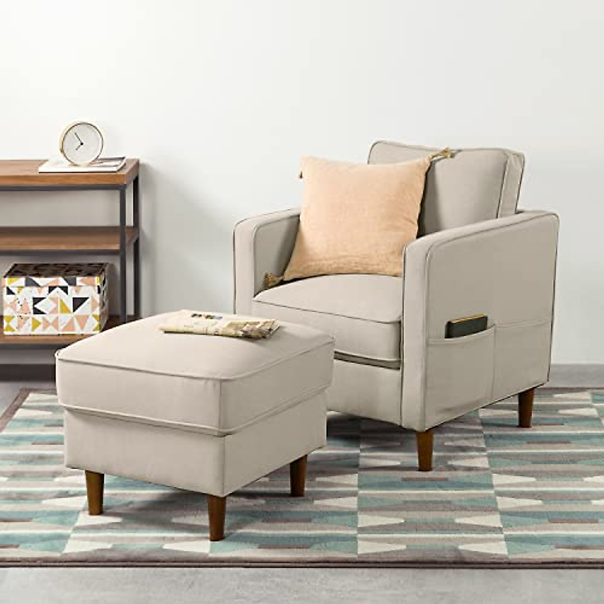 Mellow HANA Modern Linen Fabric Loveseat / Sofa / Couch with Armrest Pockets, Sand Grey