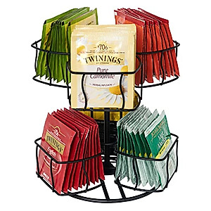 NHZ Tea Bag Storage and Organizer, Tea Bag Holder Black Powder Coated Stainless Steel for Tea and Coffee Box. Organize 60 Tea Bags- Tea Holder for Tea Bags 6 Compartments with 10 Bags in Each.