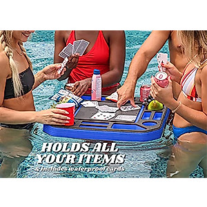 Polar Whale Floating Poker Table Blue and Black Game Tray for Pool Beach Party Float Lounge Durable Foam 23 Inch Chip Slots Drink Holders with Waterproof Playing Cards Deck UV Resistant