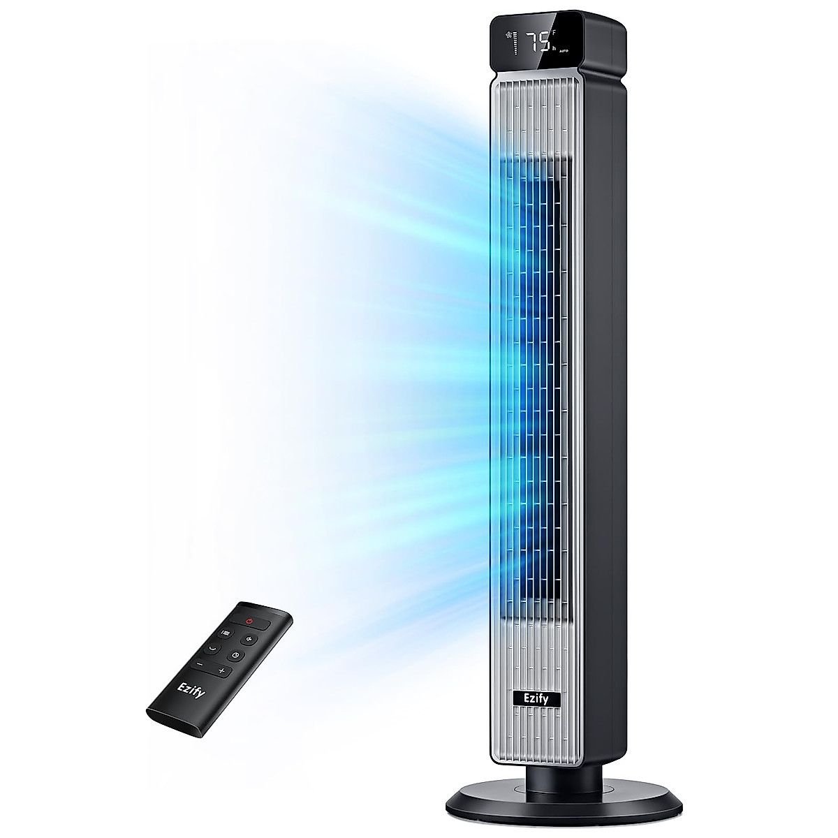 Ezify Tower Fan for Bedroom 40 Inch, 25ft/s Velocity Floor Fan, 30dB Quiet Standing Fan, 90° Oscillating Fan, 6 Speeds, 4 Modes, 12H Timer, Cooling Fan with Remote for Home Living Room Office, Black