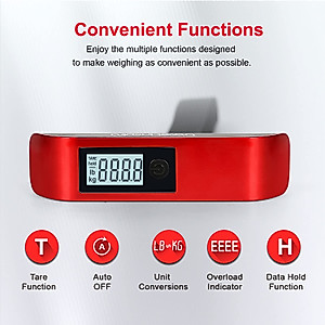 Travel Inspira Luggage Scale, Digital Luggage Scales, Baggage Scale with Backlit LCD Display,110LB / 50KG, Battery Included (Red)