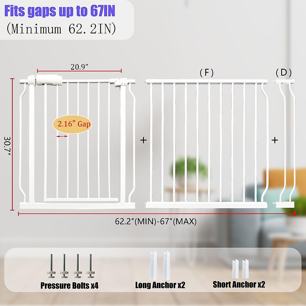 Vothco Baby Gates Extra Wide 62-67 Inch Large Baby Gates for Stairs Tension Pet Dog Gates Indoor for Doorways No Drilling Pressure Mounted Pet Gates for Kids
