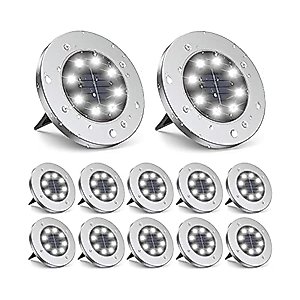 ZGWJ Solar Ground Lights, 12 Packs 8 LED Solar Garden Lamp Waterproof In-Ground Outdoor Landscape Lighting for Patio Pathway Lawn Yard Deck Driveway Walkway White