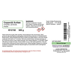 ALDON Innovating Science Copper (II) Sulfate 5-Hydrate Powder, 500g - Laboratory-Grade - The Curated Chemical Collection