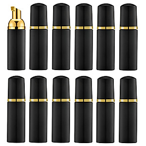 IRON BILL 2 Oz Empty Foam Pump Bottle (12PCS) Travel Foaming Soap Dispenser for Hand Soap, Lash Shampoo Cleanser(Black&Gold Pump&Black Cap)