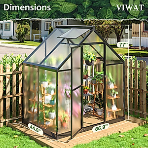 VIWAT 4x6 FT Greenhouse for Outdoors, Polycarbonate Greenhouse with Quick Setup Structure and Roof Vent, Aluminum Large Walk-in Greenhouse for Outside Garden Backyard, Black