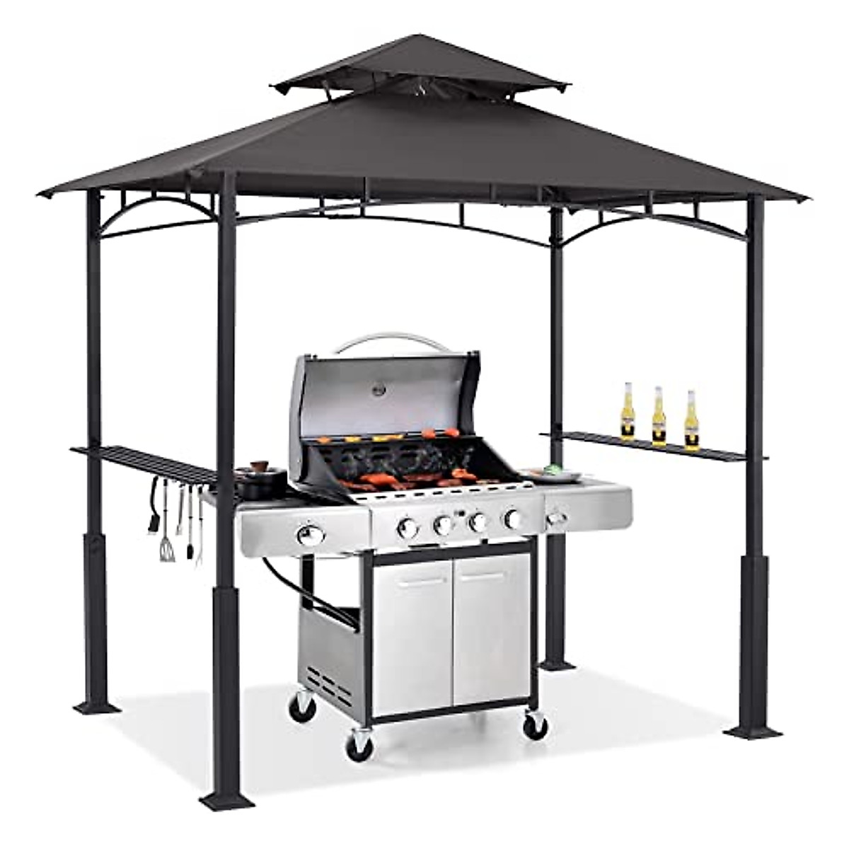 ABCCANOPY 8'x 5' Grill Gazebo Canopy - Outdoor BBQ Gazebo Shelter with LED Light, Patio Canopy Tent for Barbecue and Picnic (Dark Gray)