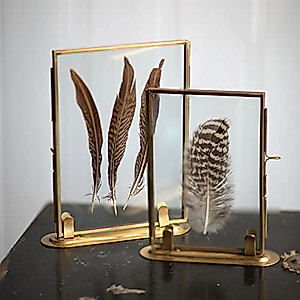 Hline Living Gold Picture Frames 4x6, Brass Floating Frame Glass Metal w/Stand Base, Photo Display for Home Wedding Office Tabletop Shelf