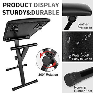 MUZNOTE Piano Bench, Adjustable Keyboard Bench Padded Keyboard Chair Seat X-Style Collapsible, Flame Retardant Cotton, Non-Slip Waterproof Design, Black