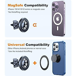 VICSEED for MagSafe Car Mount, Ultra- Strong Magnetic Phone Holder for Car Vent, 360° Hands-Free Magnet Cellphone Car Mount for Socket Grip, Fit for iPhone 15 14 13 12 Pro Max Plus Min