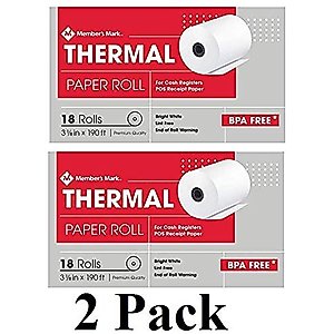 Thermal Receipt Paper Rolls, 3 1/8 X 190', 18 Rolls (2 Pack)