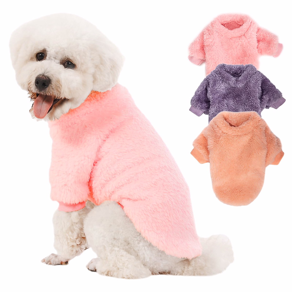 Kyaringtso Dog Sweater, 3 Pack Dog Sweaters for Small Dogs, Dog Clothes for Small Dogs Girl Boy, Ultra Soft and Warm Puppy Sweater Dog Coat for Winter Christmas (X-Small, Pink+Purple+Peach)