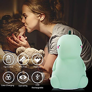 ILUBUTO Dinosaur Night Light for Kids, Cute Lamp Silicone Baby Night Light, Color Changing LED Silicone Night Light with Touch Sensor, Gifts for Kids/Children/Toddler/Girls/Boys (Green)