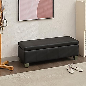 UDAX Black Faux Leather Ottoman with Storage, Rectangular Extra Long Storage Bench for Bedroom and Living Room