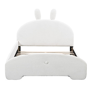 Full Size Upholstered Platform Bed with Cartoon Ears Shaped Headboard, for Kid's Bedroom Furniture