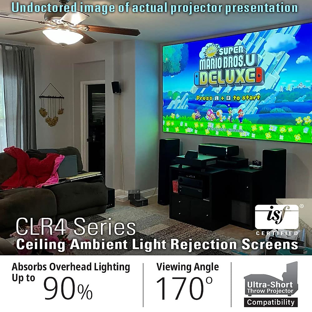 Akia Screens CLR and ALR Projector Screen 123 inch 16:9 Ceiling Light Rejecting and Ambient Light Rejecting Projection Screen for UST Projection, Edge Free Fixed Frame Screen AK-NB123H-CLR4