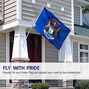 Anley Fly Breeze 3x5 Foot Michigan State Flag - Vivid Color and Fade Proof - Canvas Header and Double Stitched - Mich. MI Flags Polyester with Brass Grommets 3 X 5 Ft