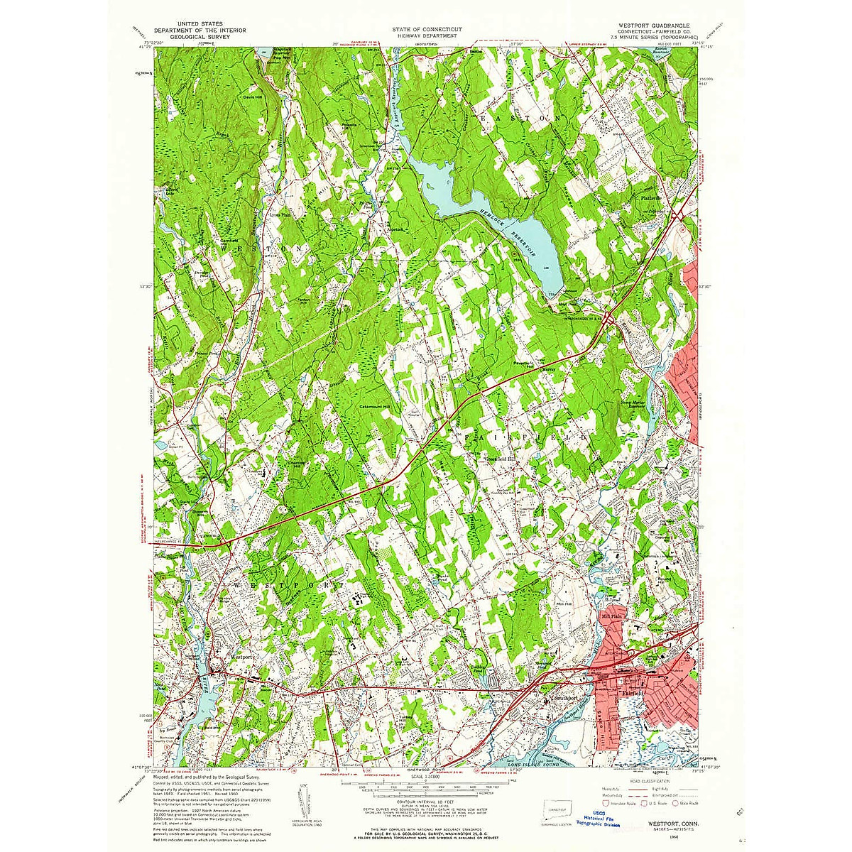 YellowMaps Westport CT topo map, 1:24000 Scale, 7.5 X 7.5 Minute, Historical, 1960, Updated 1962, 26.9 x 20.2 in - Tyvek