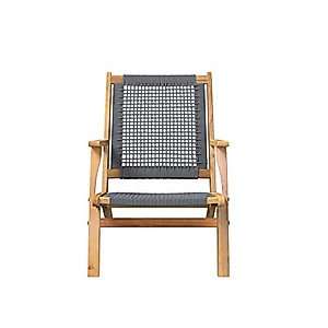 Patio Sense 63635 Vega Natural Stain Outdoor Chair Acacia Wood Construction Woven Web Seat Mid Century Design Comfortable Reclining Armchair Patio Lawn Garden Backyard Deck - Gray Cording