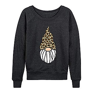 Instant Message - Leopard Print Gnome - Ladies French Terry Pullover - Size X-Large Heather Charcoal