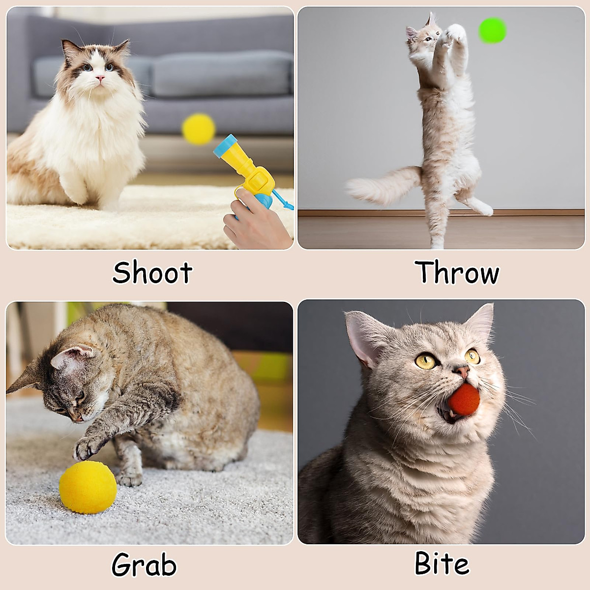 C-PASSION Cat Toy Ball Launcher Gun,Cat Fetch Toy Gun Shooter,Plush Ball Shooting Gun with 30Pcs Plush Balls,Toys Interactive for Indoor Cats Enhances Exercise,Cute Kitten Kitty Toys