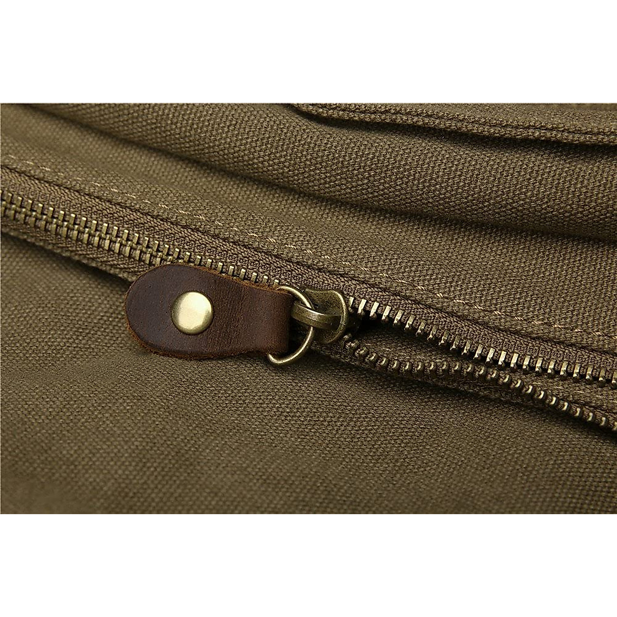 Sechunk Vintage Military Leather Canvas Laptop Bag Messenger Bags Medium （Army Green）