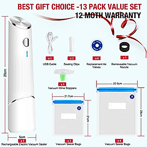 Sous Vide Bags|13PCS Electric Vacuum Sealer Kit for Anova,Joule Cookers|Handheld Vacuum Sealer with Auto Pause Function,7Pcs Reusable Vacuum Seal Food Sealer Bags,2 Sealing Clips,1 Vacuum Wine Stoppers|Fast and Powerful Vacuum