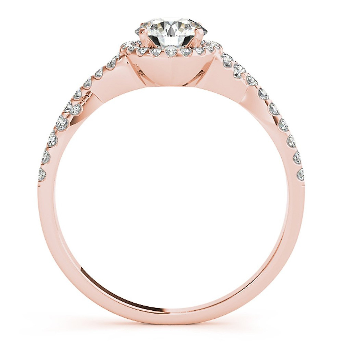 JewelMore 1/2 Carat Halo Daimond Engagement Bridal Ring Set 14K Solid Rose Gold (I-J/I2-I3) (8)
