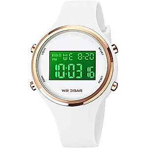 XCZAP Ladies Outdoor Sport Watches Alarm Clock 5Bar Waterproof LED Women Digital Watch (White)