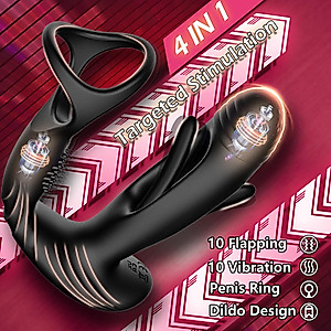 Prostate Massager Vibrator with 10 Flapping & Vibration Settings, Remote Control Anal Plug Anal Vibrator Sex Toys for Men, Anal Sex Toys Vibrators with Penis Ring Adult Toys, Sex Toy Adult Sex Toys