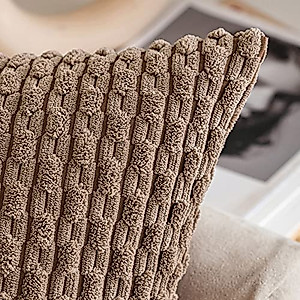 EMEMA Throw Pillow Covers Soft Corduroy Decorative Boho Striped Pillowcases Rectangle Cushion Case Farmhouse Home Decor for Couch Sofa Living Room Bed Pack of 2, 12x20 Inch Brown