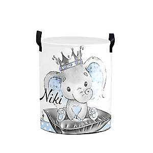 Elephant Laundry Basket Personalized with Name Laundry Hamper with Handle Organizer Storage Bin Bedroom Decor for Boys Girls Adults