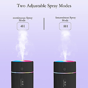 Colorful Cool Mini Humidifier, USB Personal Desktop Humidifier for Car, Office Room, Bedroom,etc. Auto Shut-Off, 2 Mist Modes, Super Quiet. (Black)
