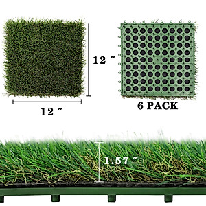 CJNLON 12"x12" Artificial Grass Tiles, 9 Packs Self-draining Fake Grass Turf Tiles Set for Flooring Decor, Dog Pads Indoor Outdoor 1.57'' in Pile Height