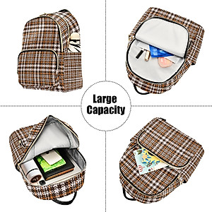 Yasala Women Fashion Backpack Gingham Plaid Cute Brown Sturdy Daily Bag Compact Regular Bag Diaper Bag