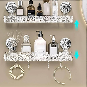 mcgotasy Fuxeti Suction Cup Shelf, Light Luxury Style Punch-Free Storage Rack, Raidley No Drill Clear Wall Caddy, Fuxeti Suction Cup Mount, Corner Shower Caddy Suction Cups (Rectangular-Grey)