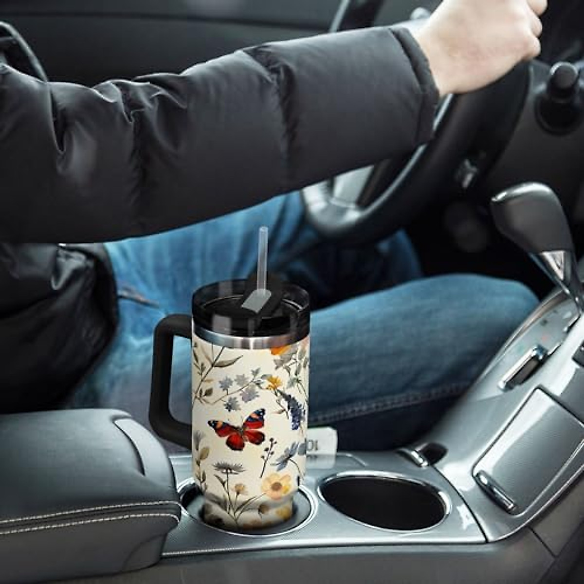 FRCSDIY Beautiful Flowers Insulated Tumbler with Handle and Straw Lid,30oz Leakproof Stainless Steel Cup BPA-Free Water Bottle