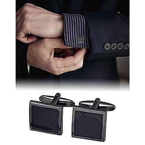 Ofeiyaa 10pcs Square Cufflinks And Shirt Stud Formal Men Classic Cufflinks Tuxedo Buttons Set Black Tone Tuxedo Shirts for Business Wedding