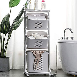 3-Layer Laundry Basket 17.32x23.99x41.73in with 1.57in Universal Wheels, Bathroom Clothes Storage Basket, Household Simple Shelf can Put Vegetables, Fruits, Spices for Bathroom, Kitchen, Living Room