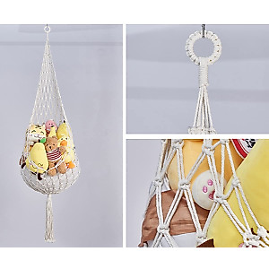 Stuffed Animal Net Large Toy Hammock Macrame Plush Toy Display with One Hook for Corners, Walls and Ceiling Hanging Net Stuff Animal Storage for Kid Room Bedroom Playroom (Beige)