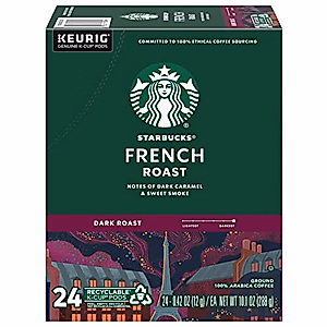 Starbucks Coffee K-Cup Pods, French Roast, Dark Roast Coffee, Notes of Dark Caramel & Sweet Smoke, Keurig Genuine K-Cup Pods, 24 CT K-Cups/Box (Pack of 1 Box)