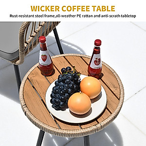 DWVO 4 Pieces Patio Furniture Set, Outdoor Wicker Bistro Set, All-Weather Rattan Conversation Set with Loveseat Chairs Table Soft Cushions for Backyard, Pool, Deck, Garden (Grey)